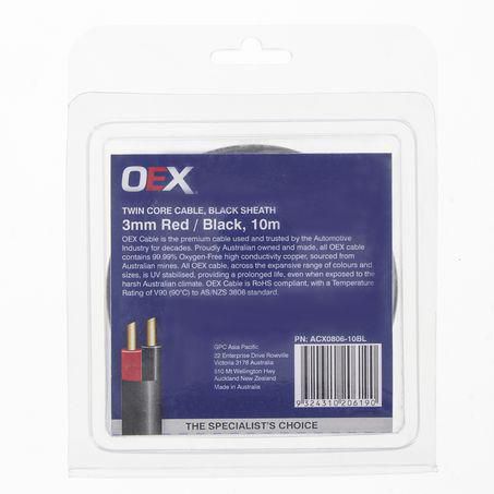 OEX Twin Core Cable – 3mm Red/Black with Sheath, 10m Blister Pack ...