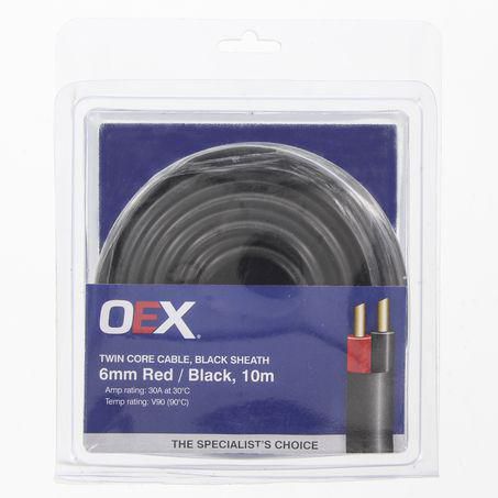 OEX Twin Core 6mm Auto Cable – 10m, Black Sheath, Red/Black Wires ...