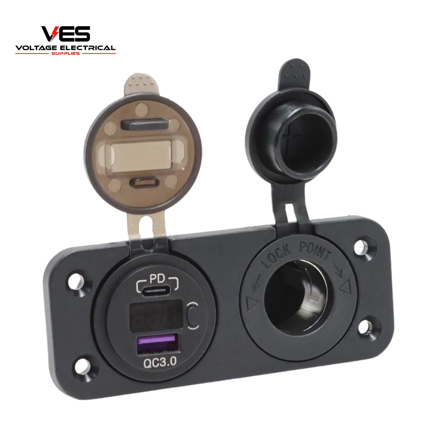 Cigarette Socket and USB/USBC and Voltage Gauge Flush Mount Panel ...